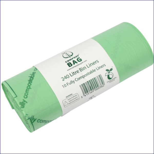 07CB240 | ALL GREEN COMPOSTABLE WHEELIE BIN BAGS 240L ROLL OF 10 BAGS ...