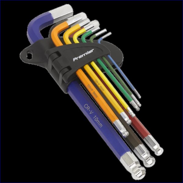 BALL-END HEX KEY SET 9PC COLOUR-CODED LONG METRIC - S10 Supplies
