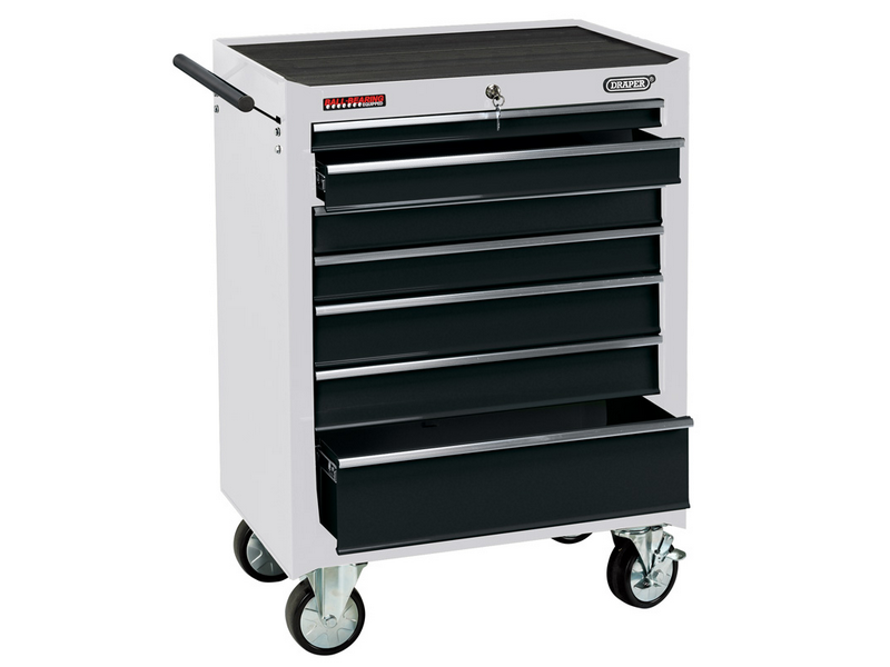 DR35744 | DRAPER Roller Tool Cabinet, 7 Drawer, 26", White - S10 Supplies