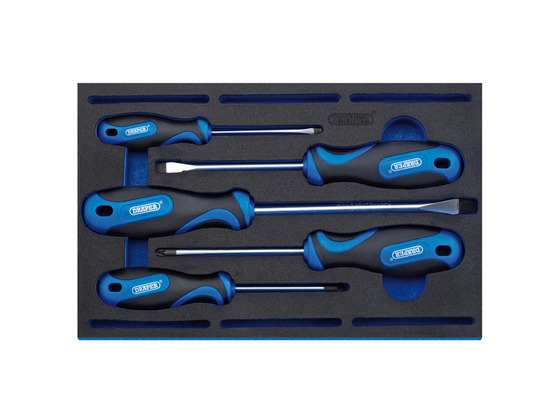 DR63400 | DRAPER Soft Grip Screwdriver Set in 1/4 Drawer EVA Insert ...