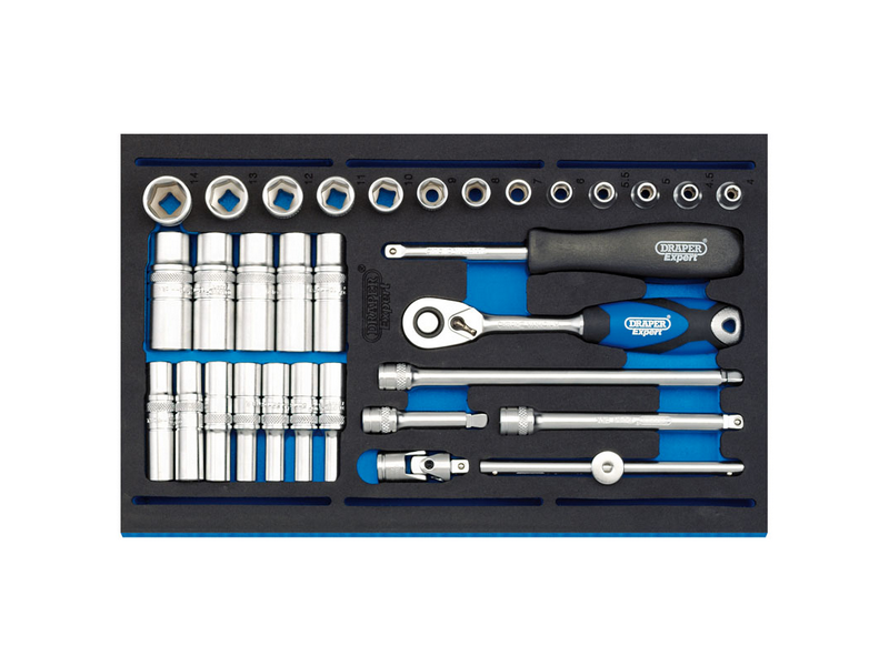 DR63532 | DRAPER 1/4" Socket Set in 1/4 Drawer EVA Insert Tray (32 ...