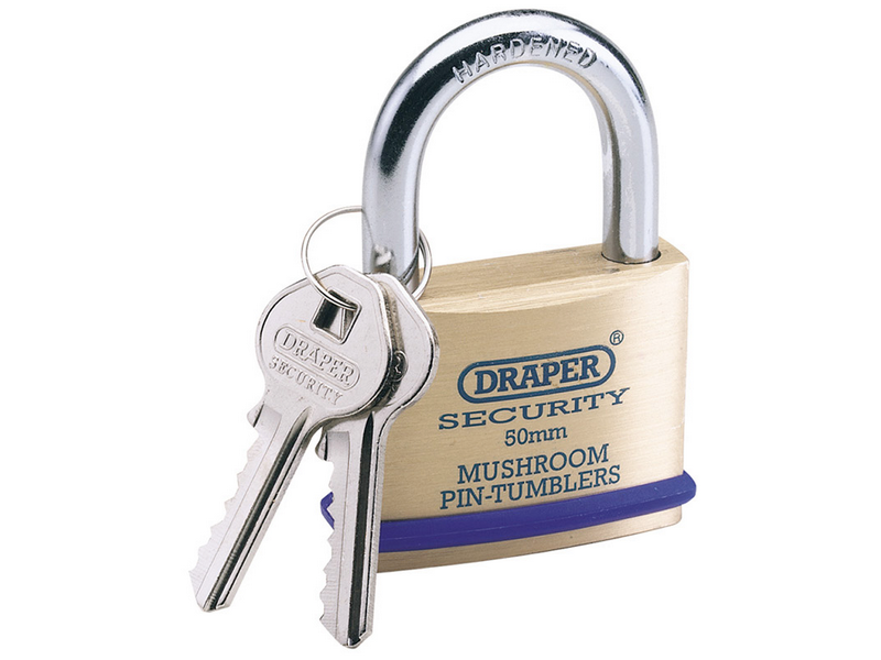 DR64162 | DRAPER Solid Brass Padlock & 2 Keys with Mushroom Pin ...
