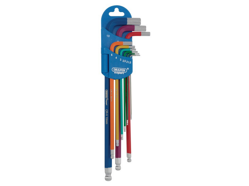 DR66134 | DRAPER Metric Coloured Extra Long Hex. and Ball End Key Set (9 Piece) - S10 Supplies
