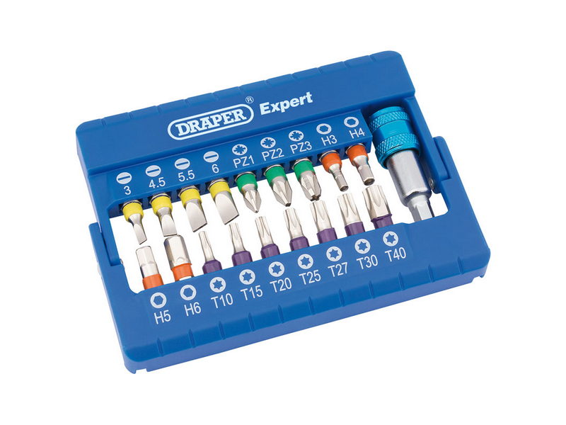 DR82402 | DRAPER Coloured Screwdriver Bit Set (19 Piece) - S10 Supplies