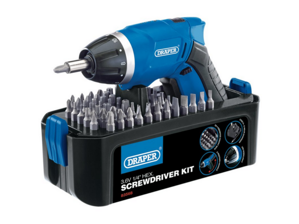 DR83568 | DRAPER 3.6V Cordless Li-ion Screwdriver Kit - S10 Supplies