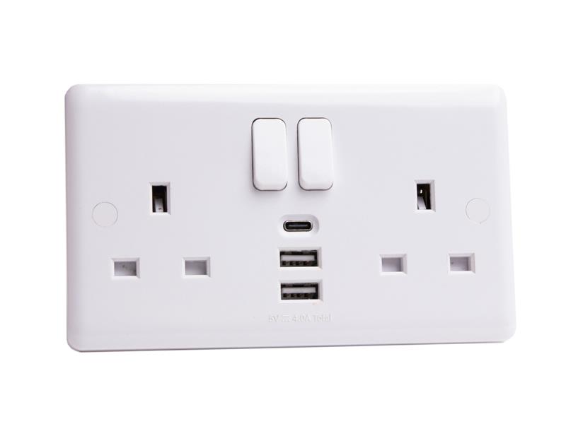 DETVC1288 | Deta Vimark Switched Socket 2-Gang + 3 USB Ports 13A - S10 ...